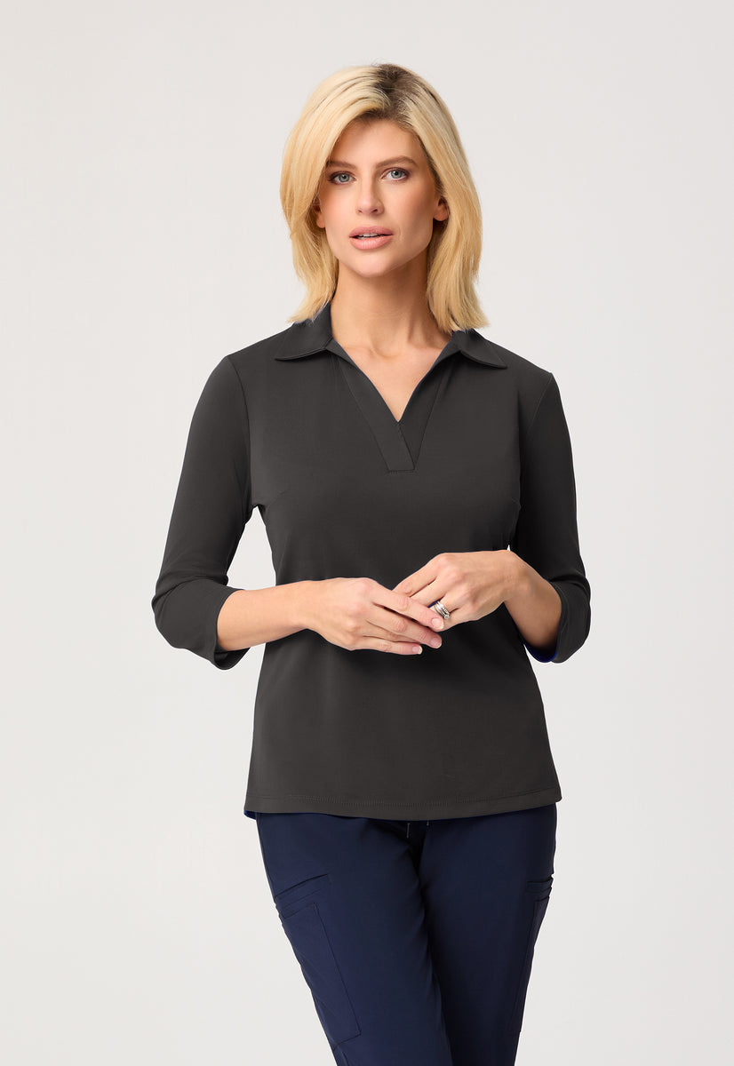 City Collection Ella ¾ Slv Detail Polo Top W/Side Splits(2273) – Corporate Apparel Online